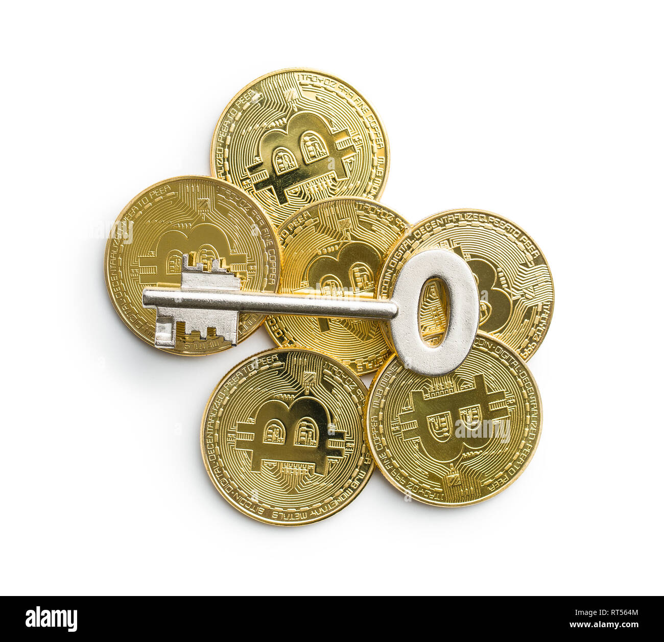 Bitcoin and safe key isolated on white background Stock Photo - Alamy