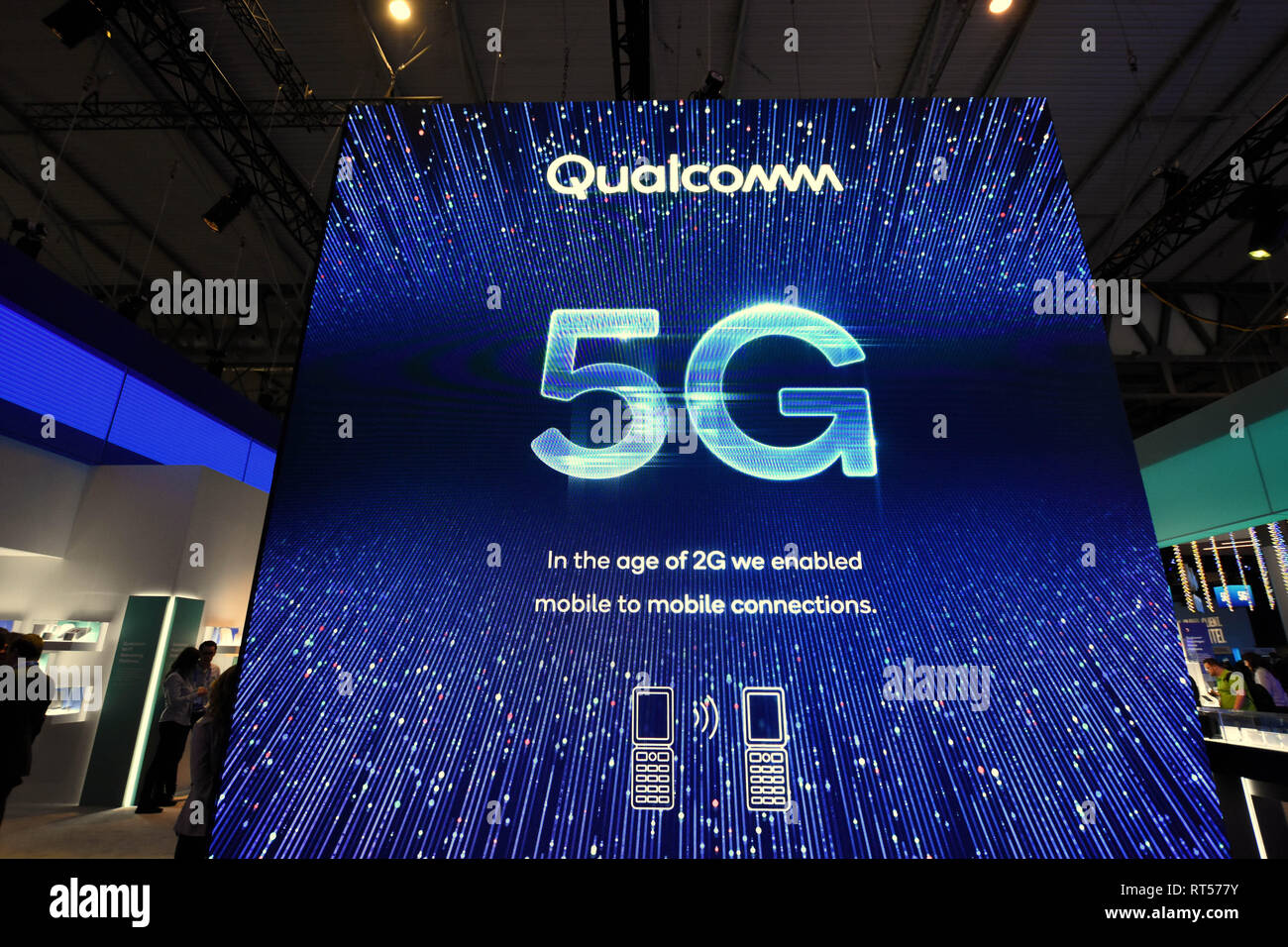 Logo of the Qualcomm telephone company pioneer in 5G technology seen at ...