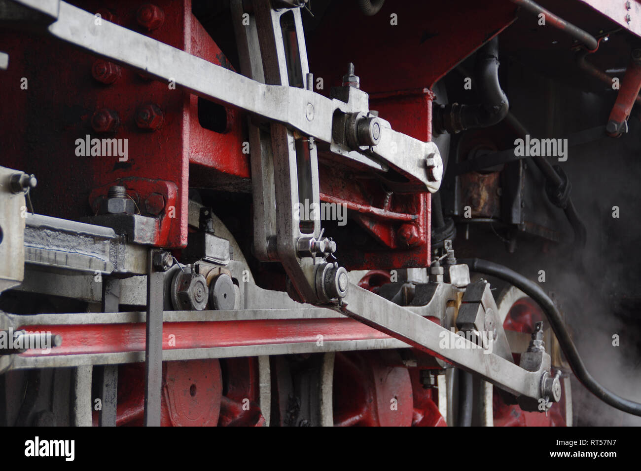Steam locomotive wheels. Close view of retro train gear Stock Photo - Alamy