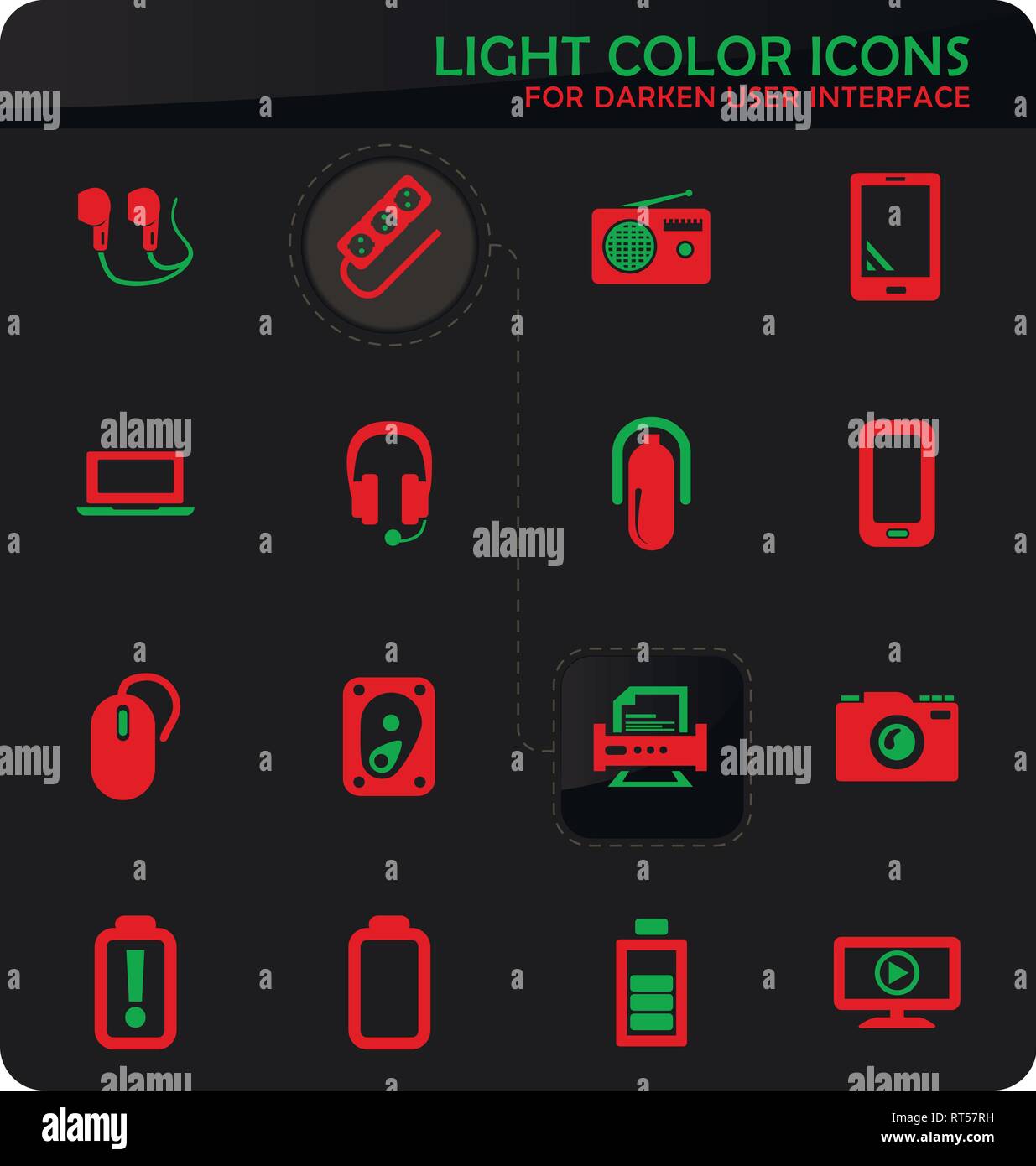 Devices easy color vector icons on darken background for user interface ...