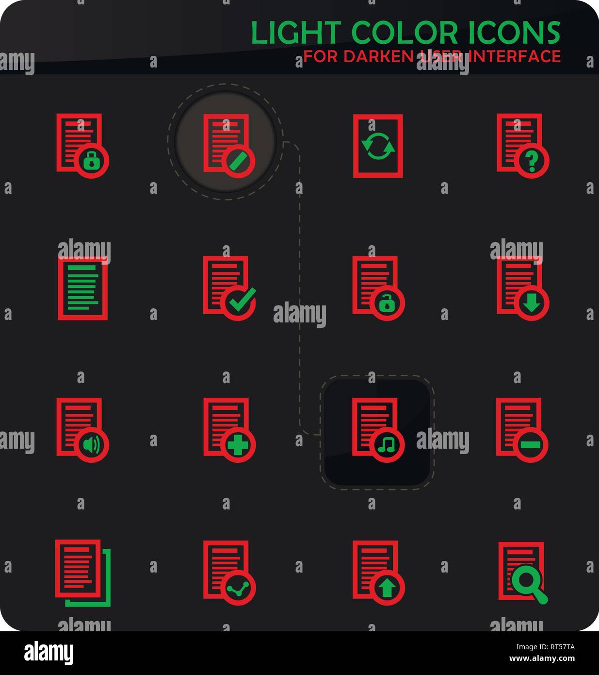 Documents easy color vector icons on darken background for user ...