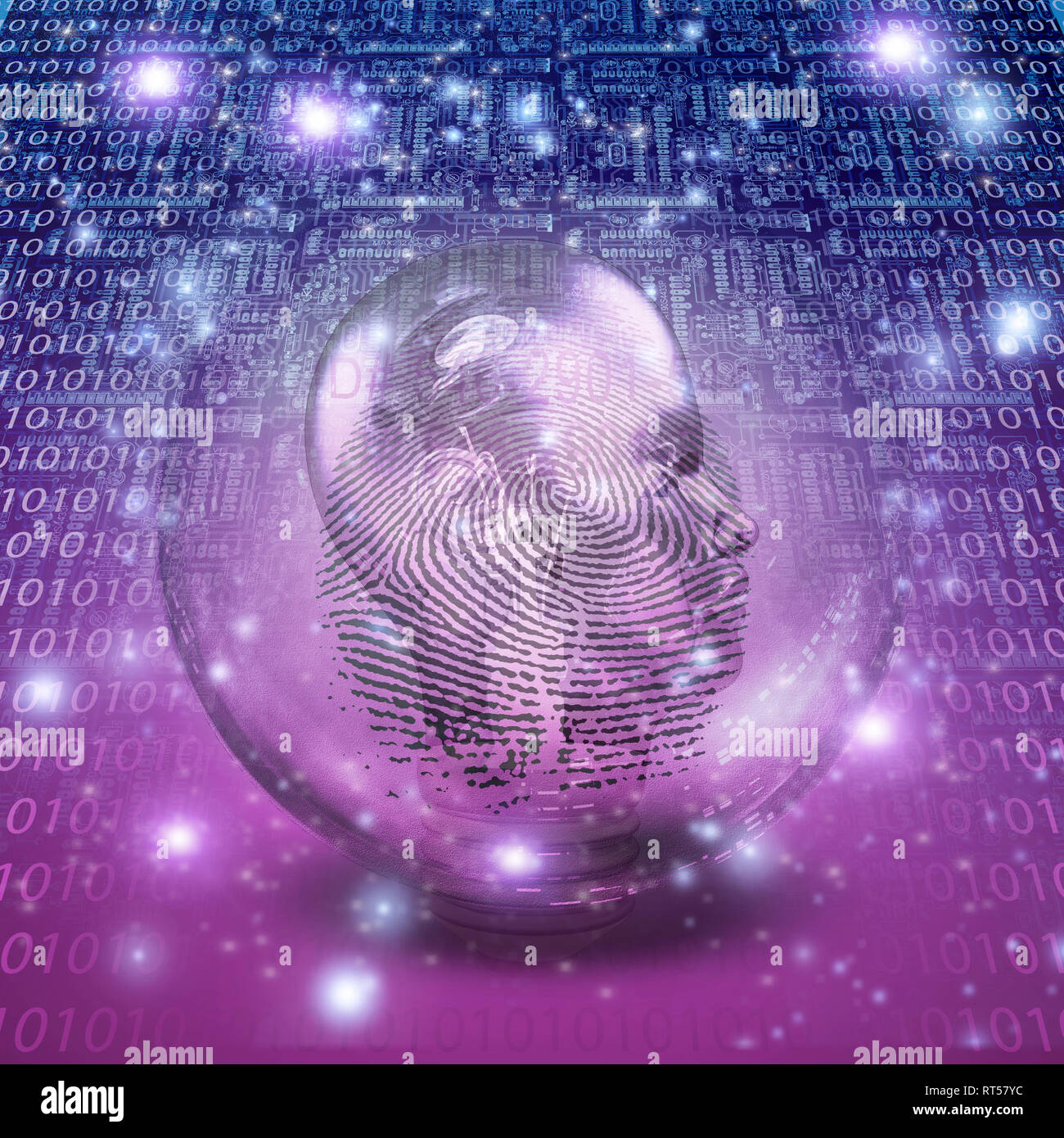 Head Light Bulb with Binary Enclosed in Glass Sphere Stock Photo - Alamy