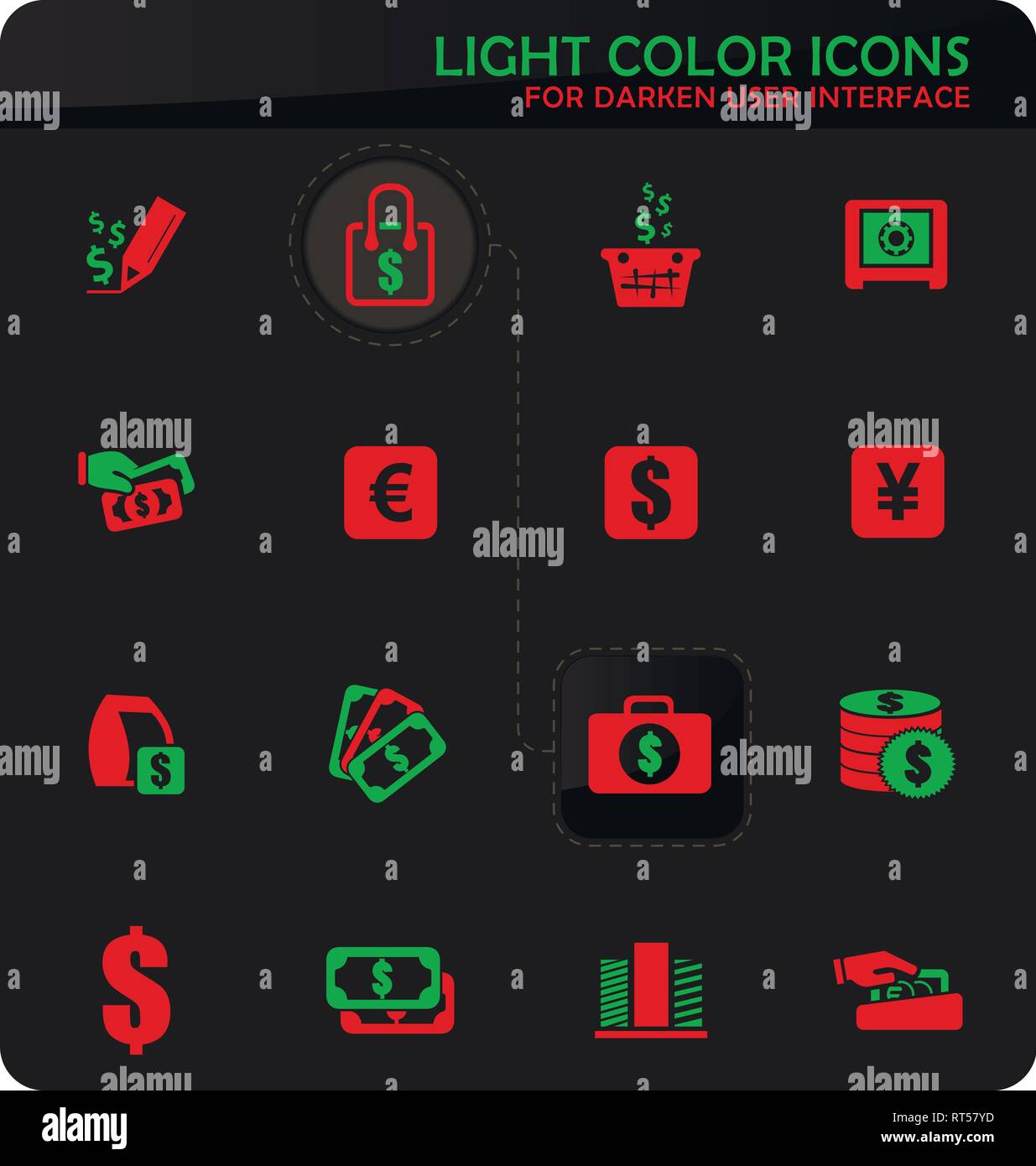 E-commers easy color vector icons on darken background for user ...