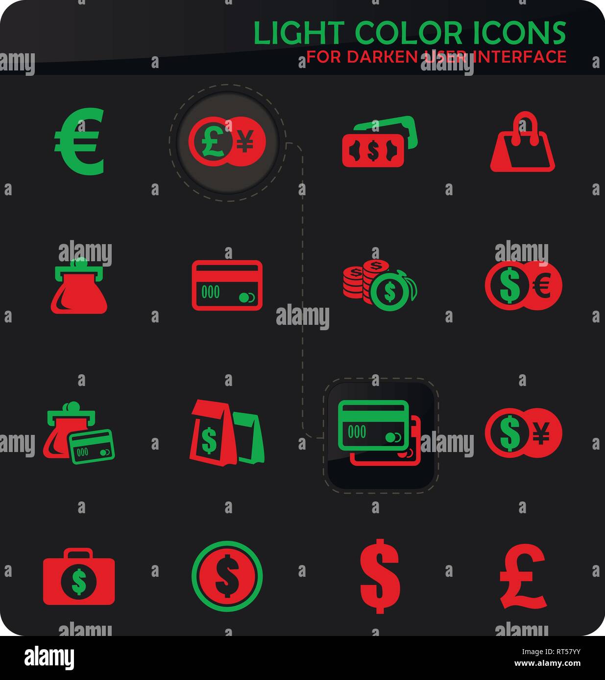 E-commers easy color vector icons on darken background for user ...