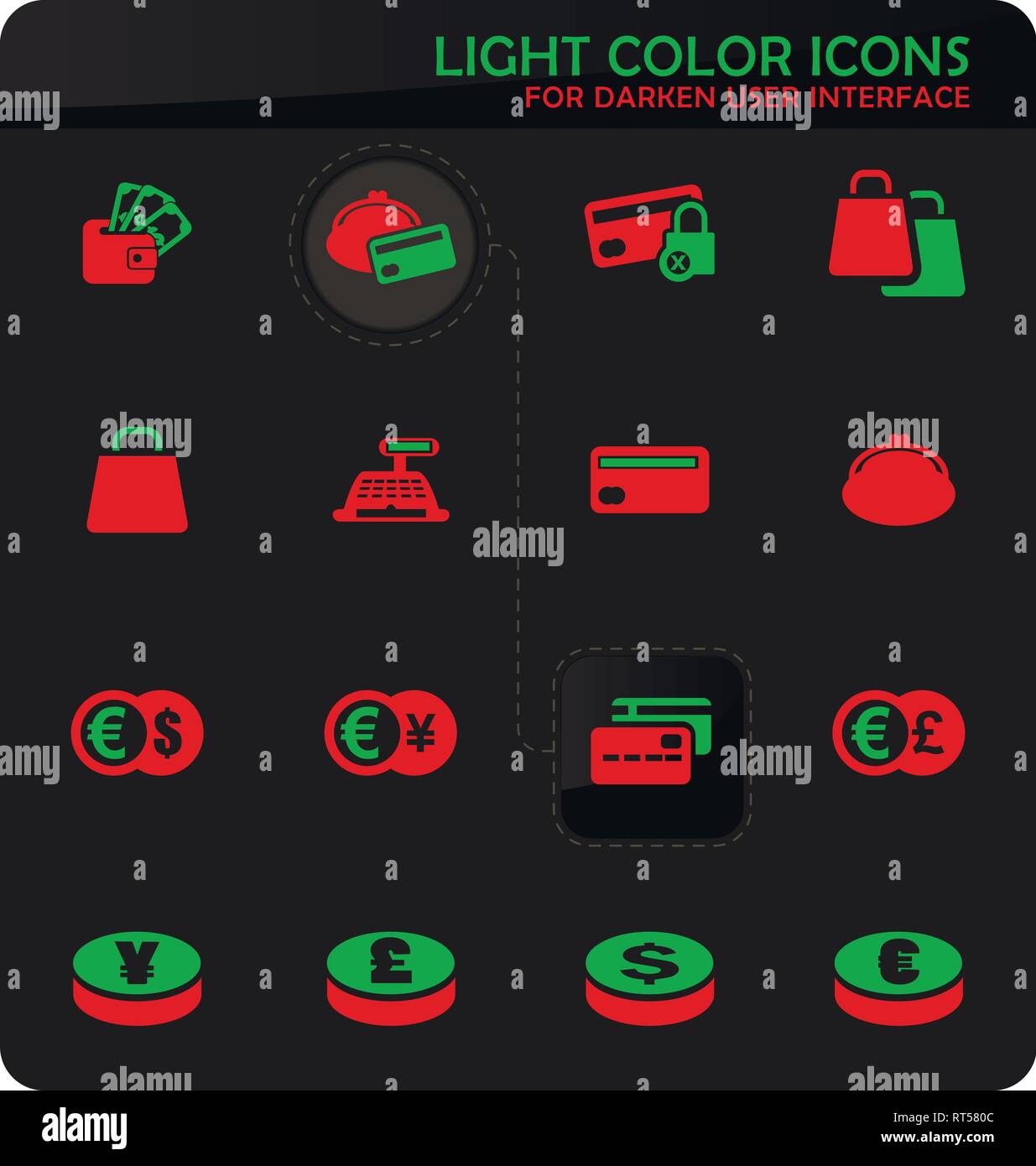 E-commers easy color vector icons on darken background for user ...