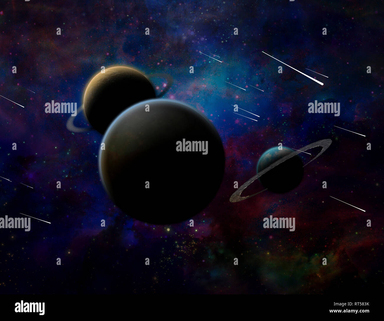 Exosolar planets and meteor shower. 3D rendering Stock Photo - Alamy
