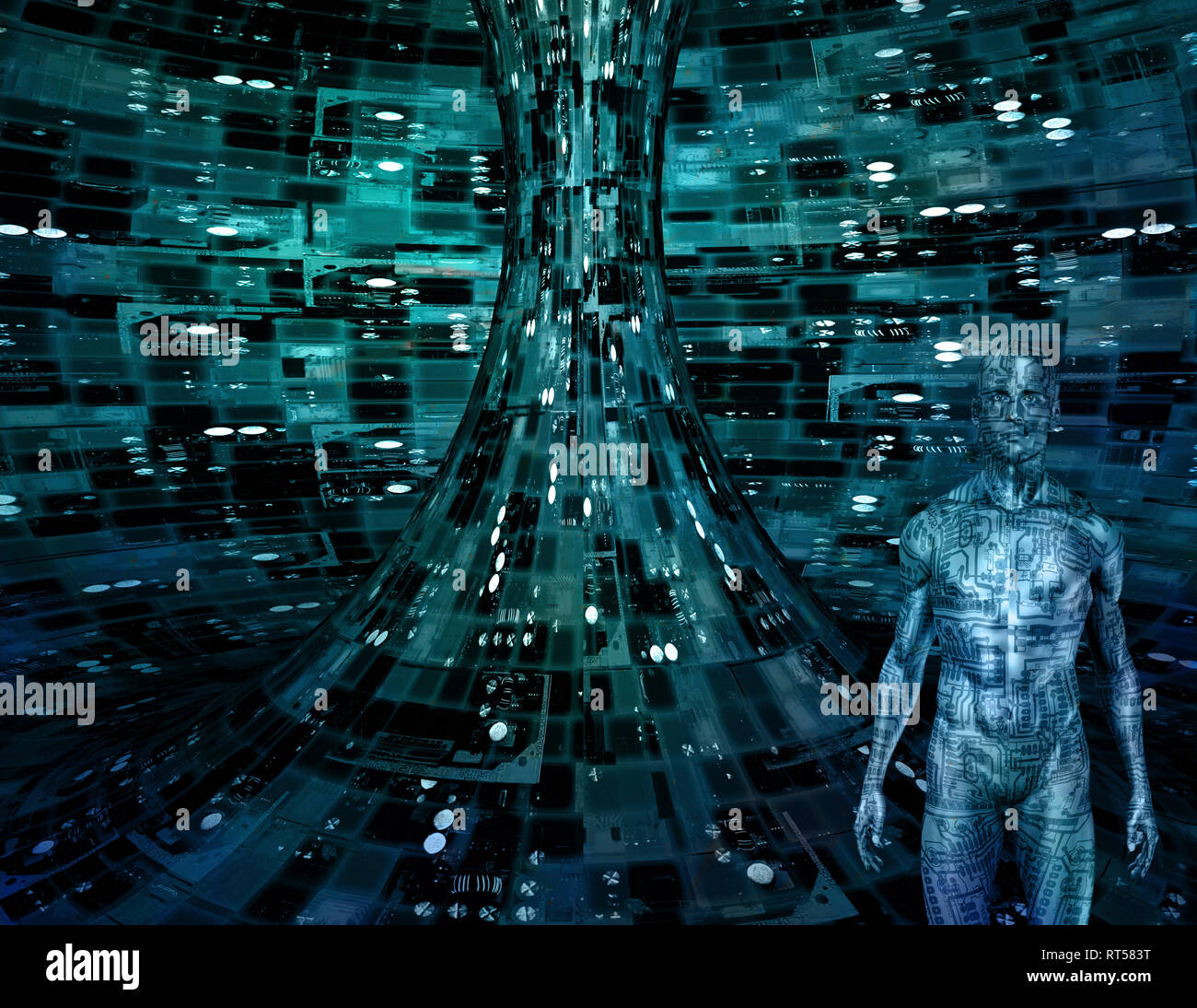 Electronic Man in Electronic Space Stock Photo - Alamy