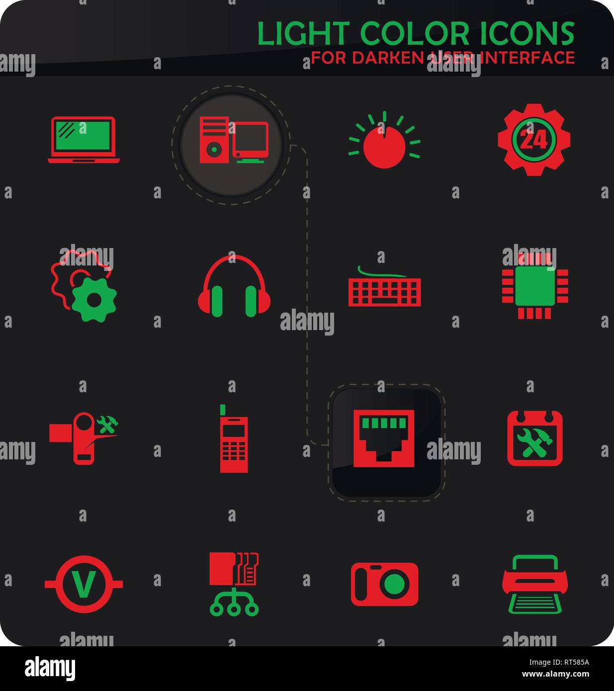 Electronics repair easy color vector icons on darken background for ...