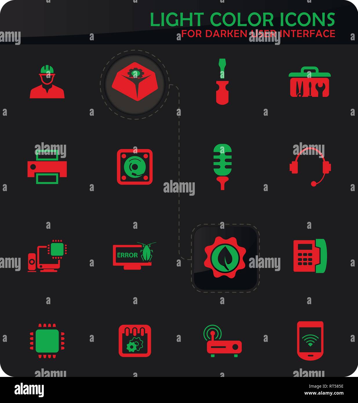 Electronics repair easy color vector icons on darken background for ...