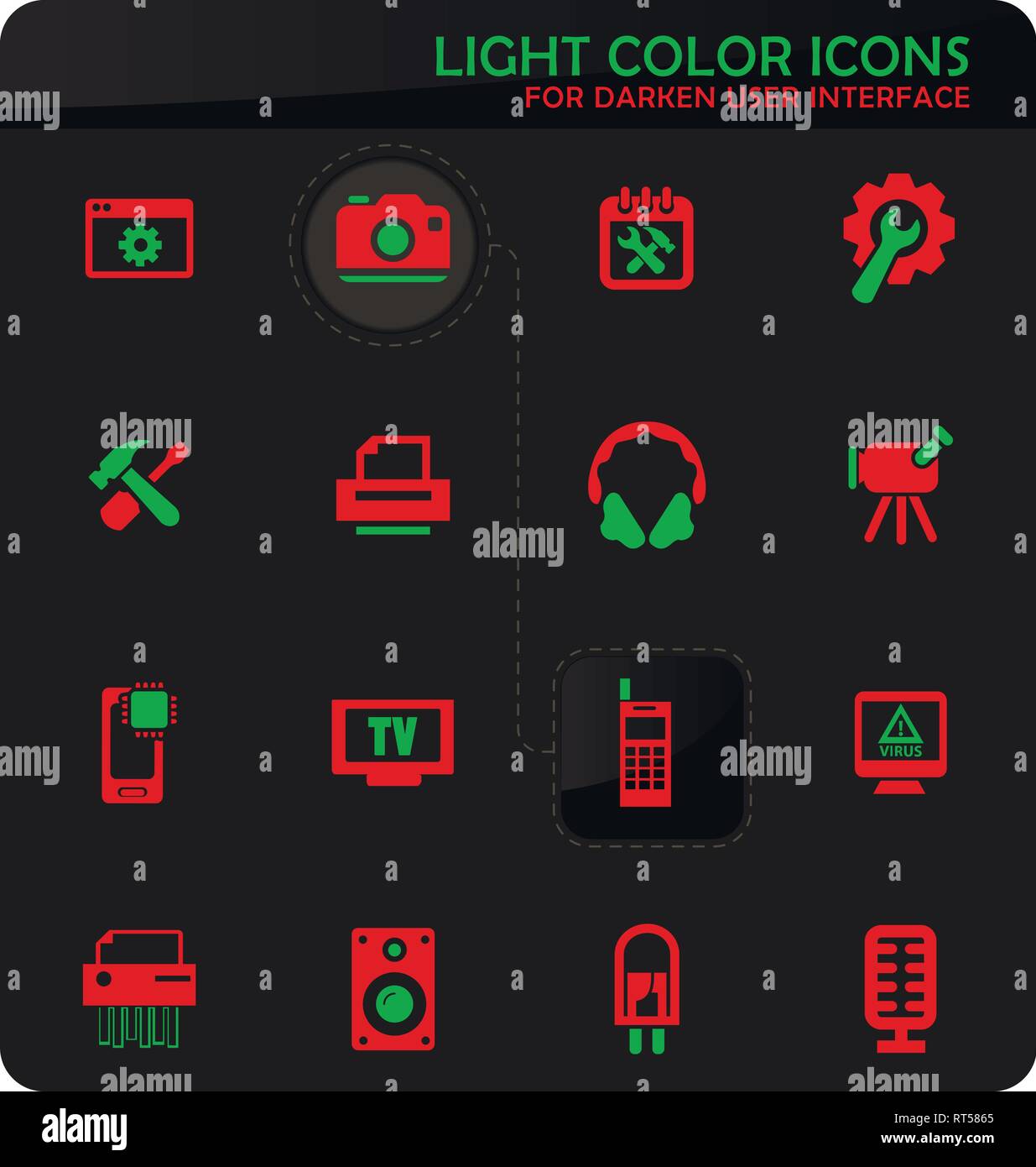 Electronics repair easy color vector icons on darken background for ...