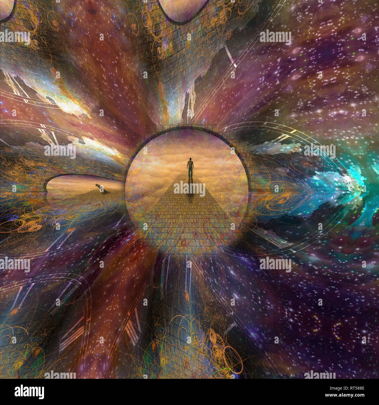 Man journeys through doorway of time Stock Photo - Alamy