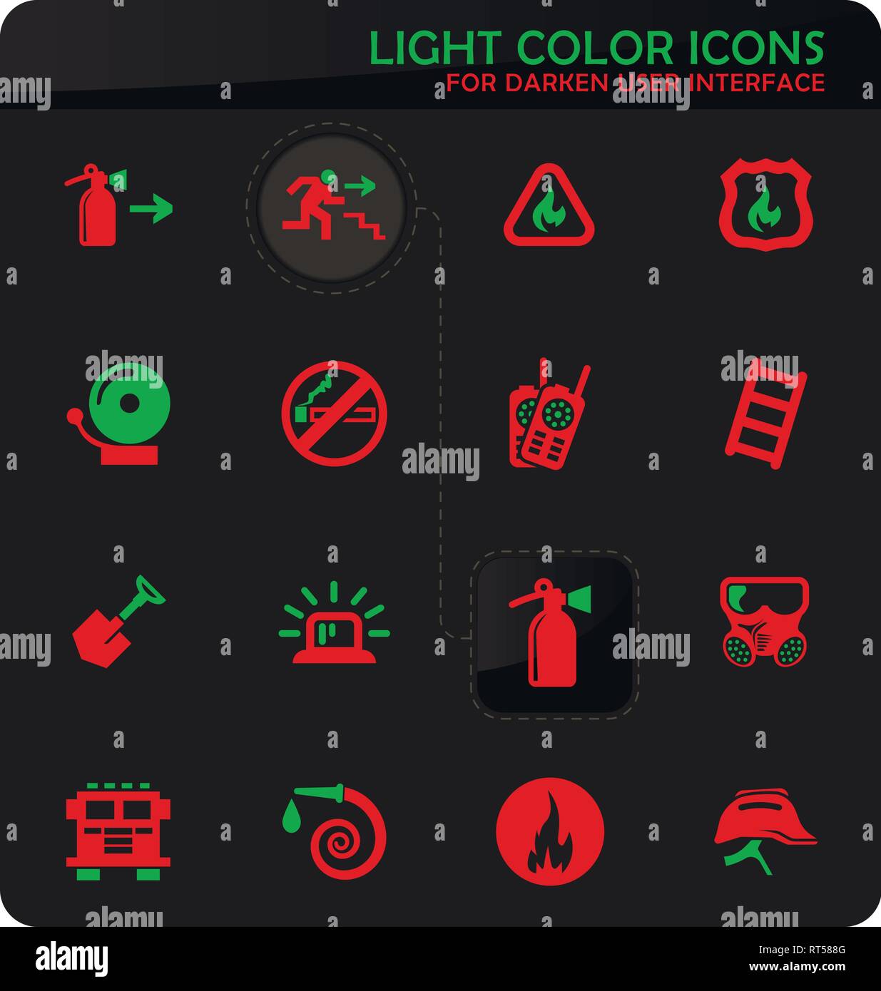 Fire-brigade easy color vector icons on darken background for user ...