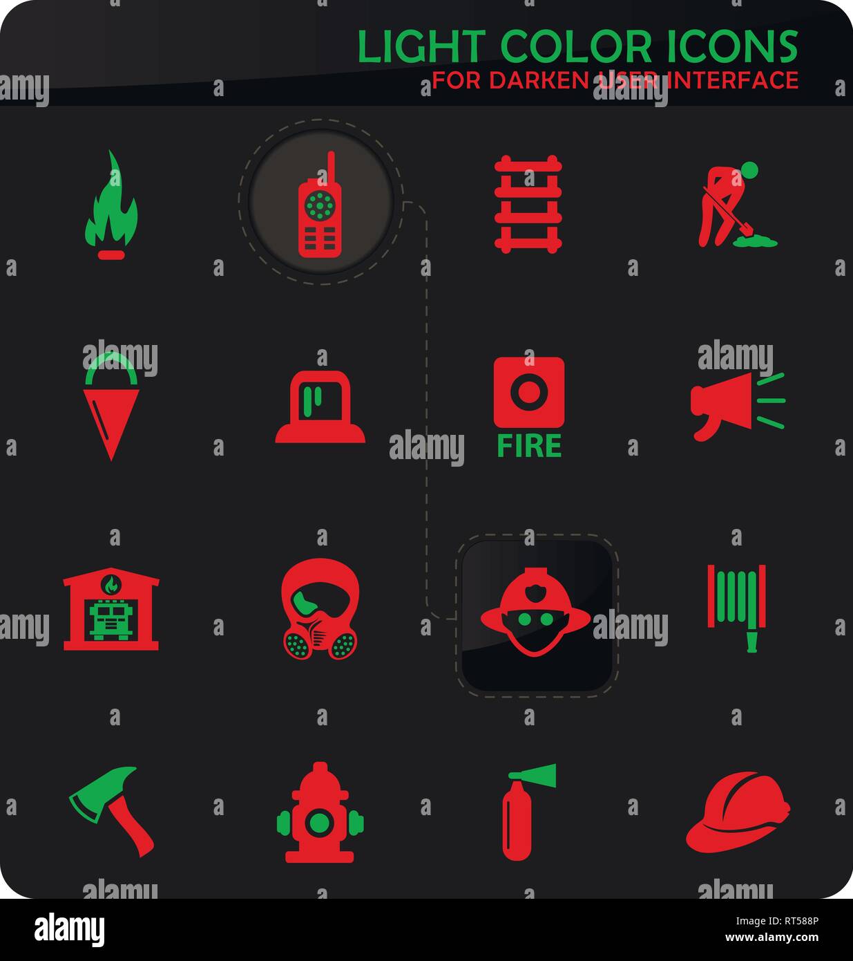 Fire-brigade easy color vector icons on darken background for user ...
