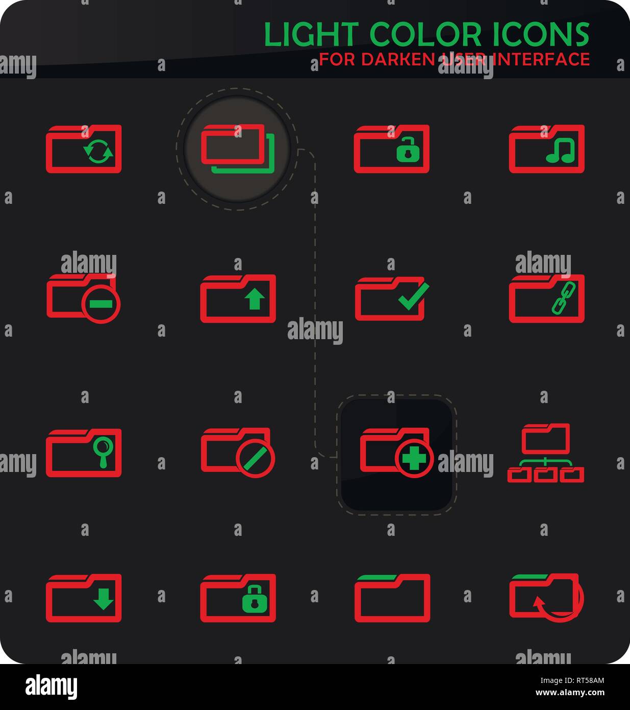 Folder easy color vector icons on darken background for user interface ...