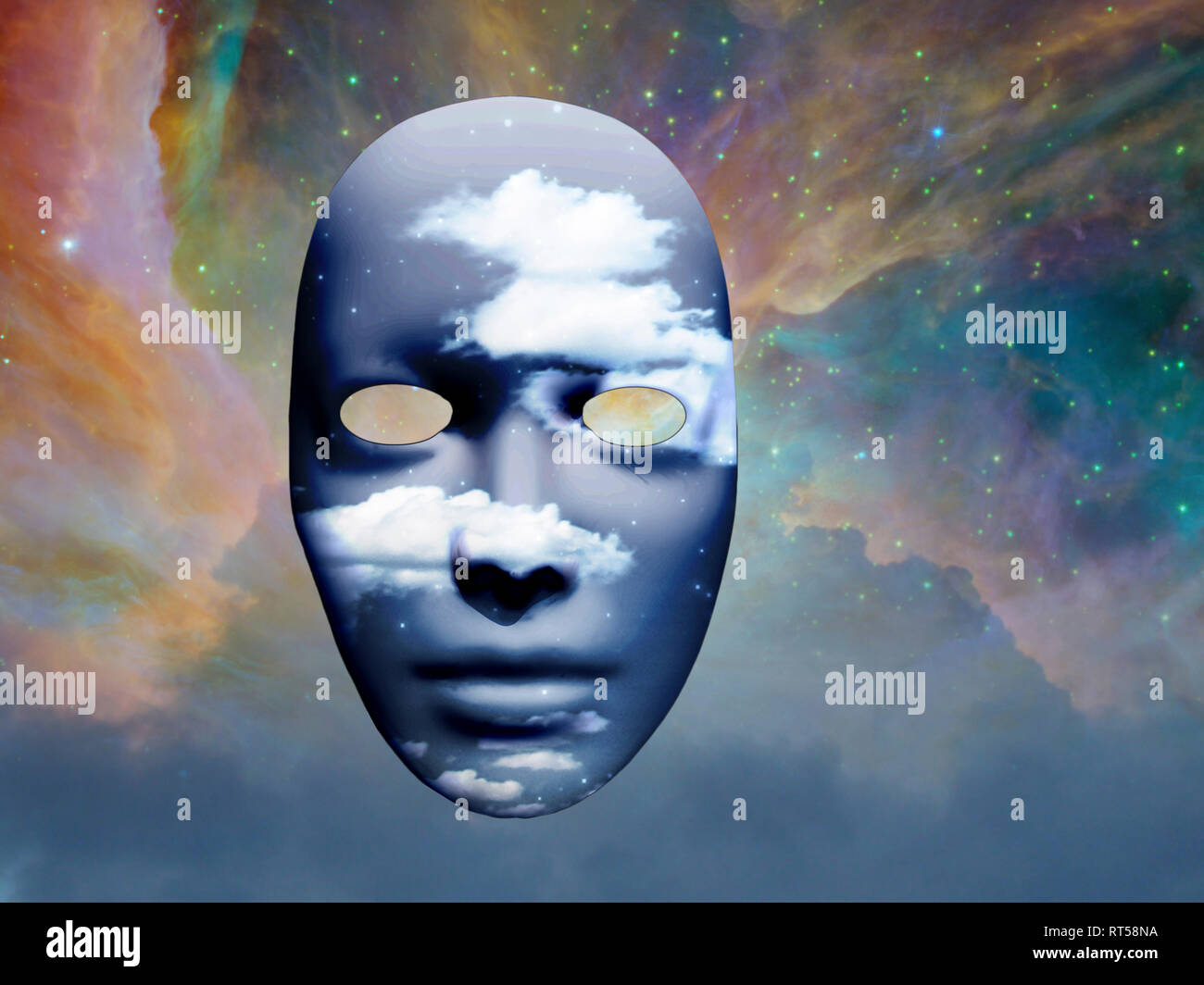 Mask with clouds in the space Stock Photo - Alamy