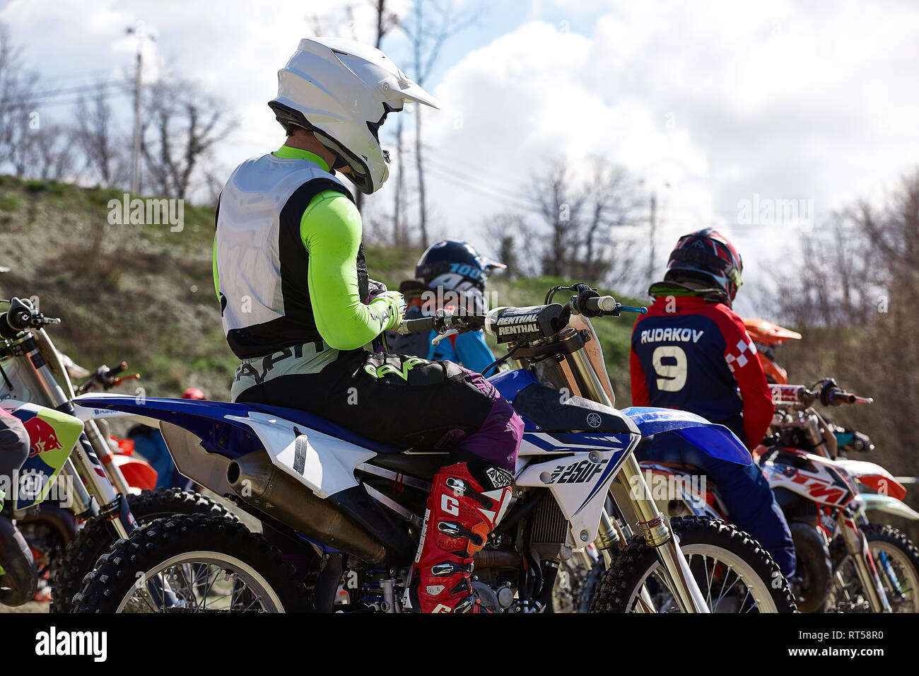 Sochi, Russia - 04.04.2018: young riders on motorcycles at starting ...
