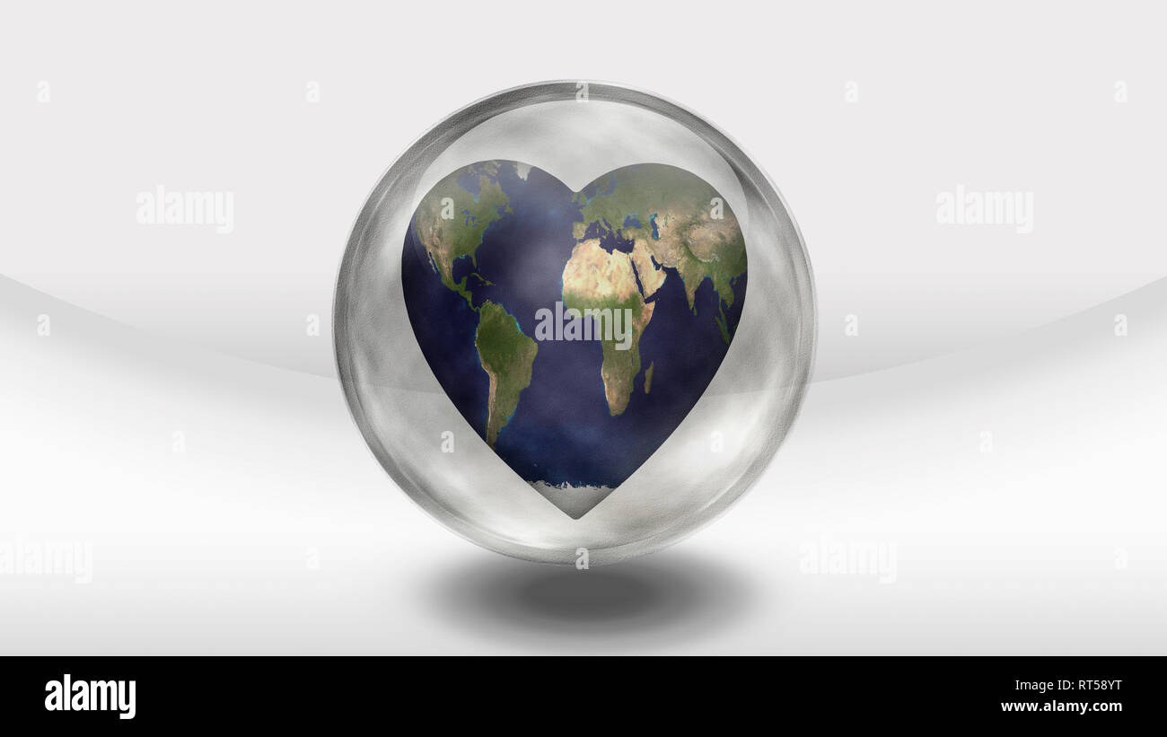 Earth heart in glass container Stock Photo - Alamy