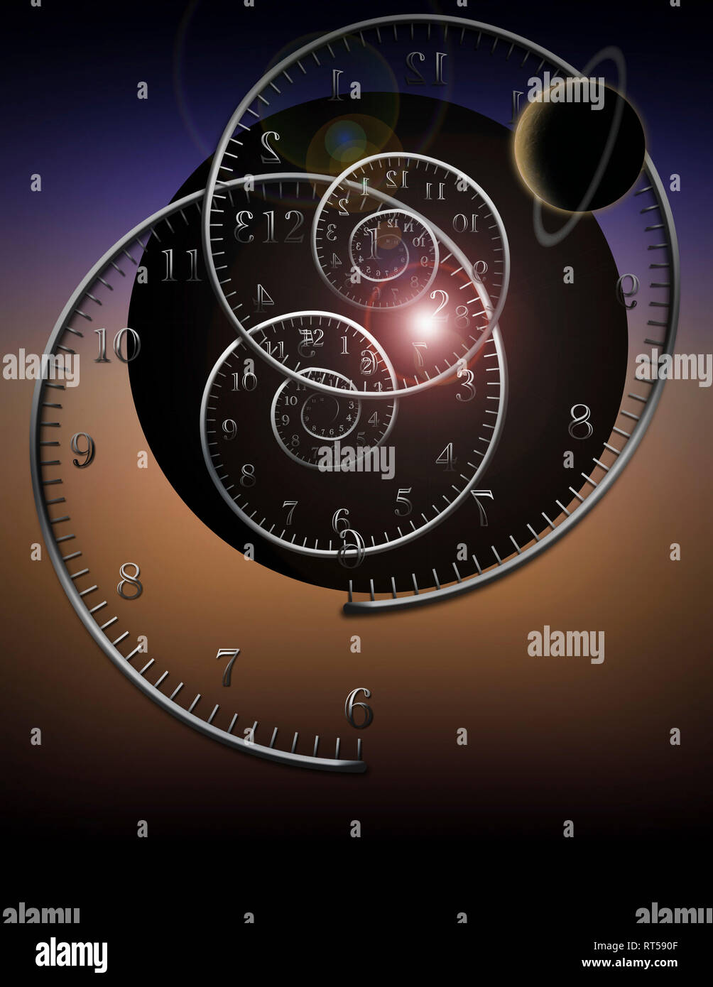 Spiral clocks and space time Stock Photo - Alamy