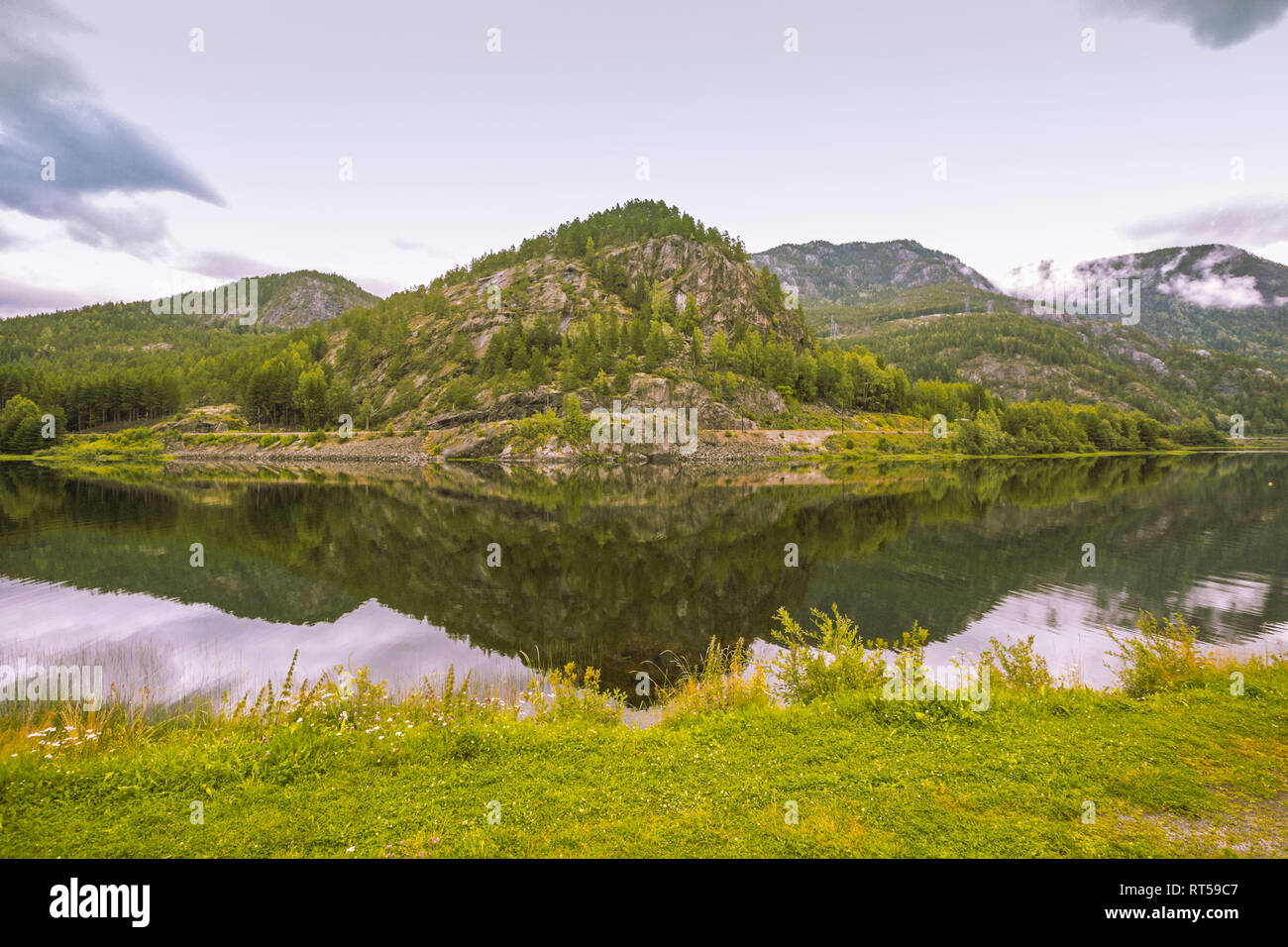 Summer Norwegian Fjords Reflection in water - image Stock Photo - Alamy