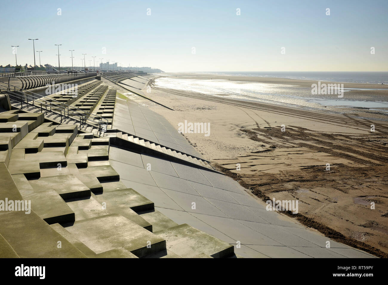 Sea defences at low tide on a sunny day,Cleveleys,UK Stock Photo - Alamy