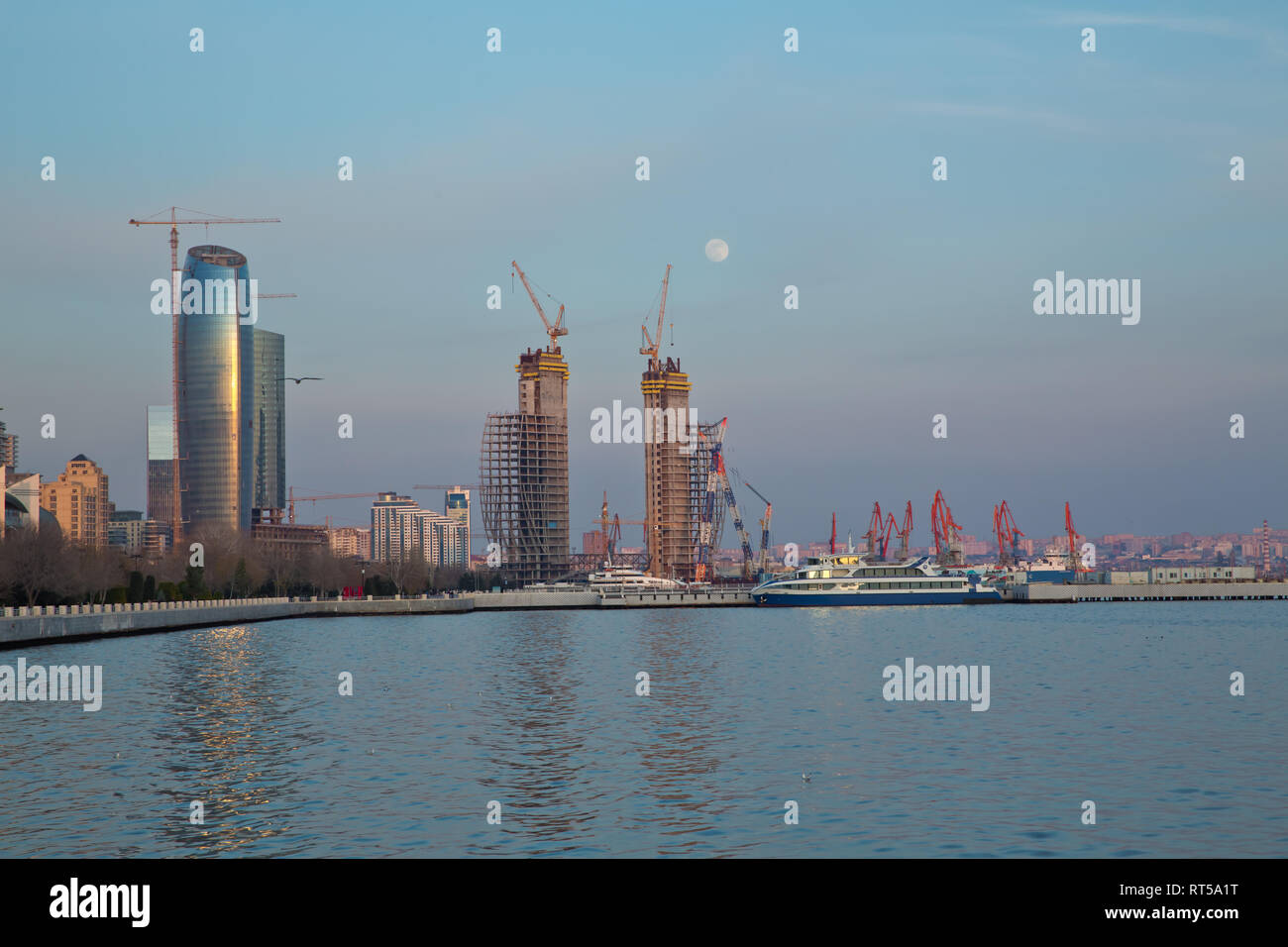Baky skyline view from Baku boulevard the Caspian Sea embankment . Baku ...