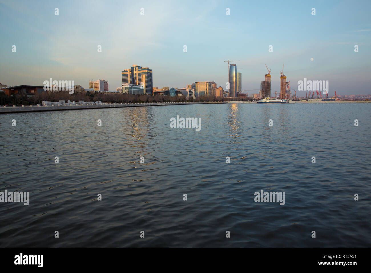 Baku boulevard at the Caspian Sea embankment. Baku is the capital and ...