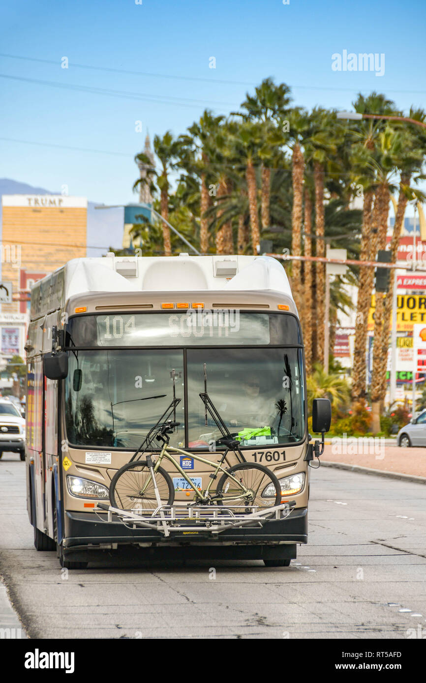 LAS VEGAS, NEVADA, USA - FEBRUARY 2019: Public service bus driving on ...