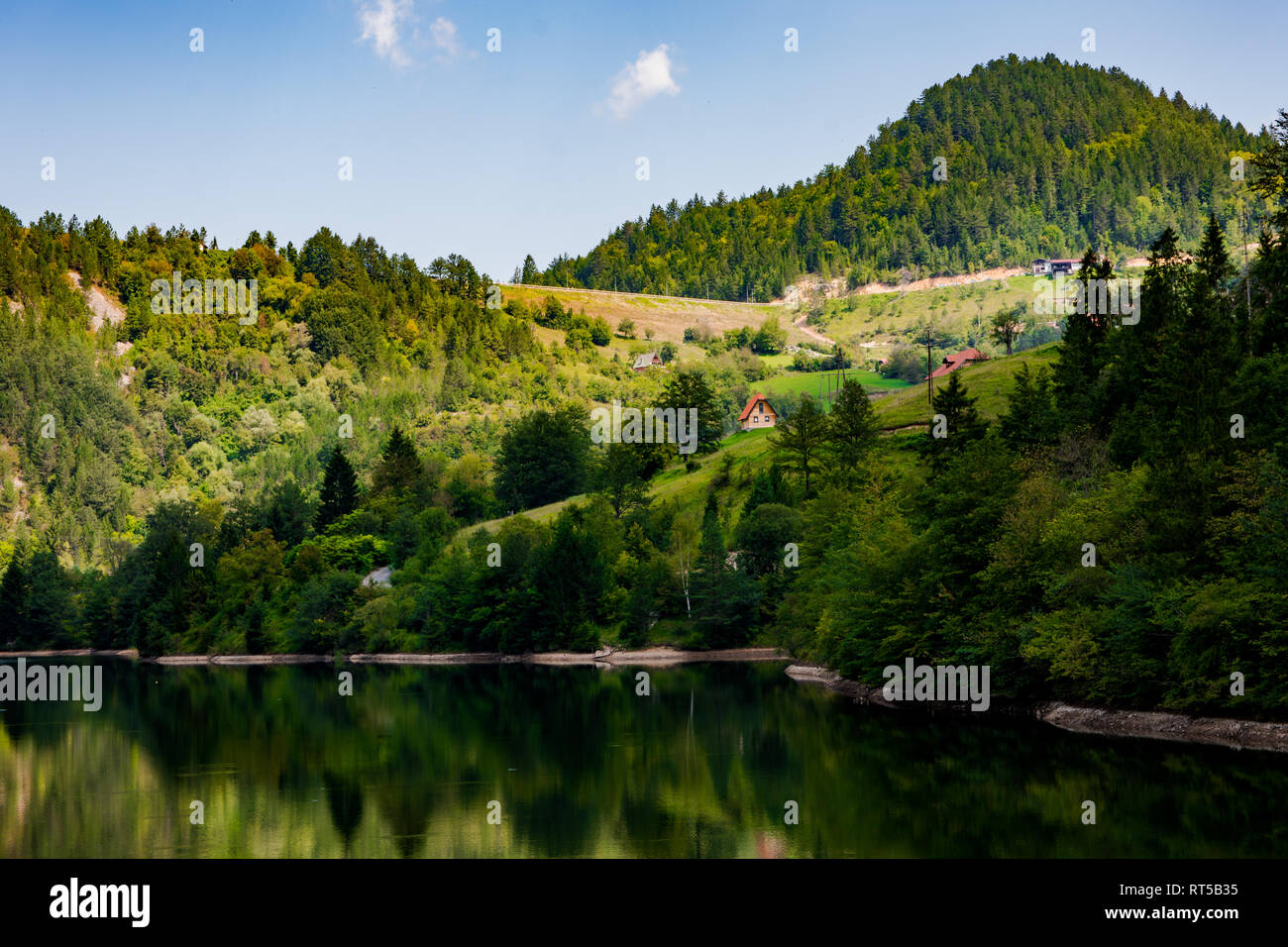 Beautiful aqua and blue colors of the lake Spajici, and the river Beli ...