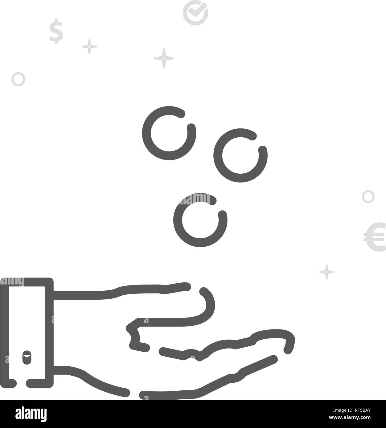 Hand and Falling Coins Vector Line Icon. Salary Symbol, Pictogram, Sign ...