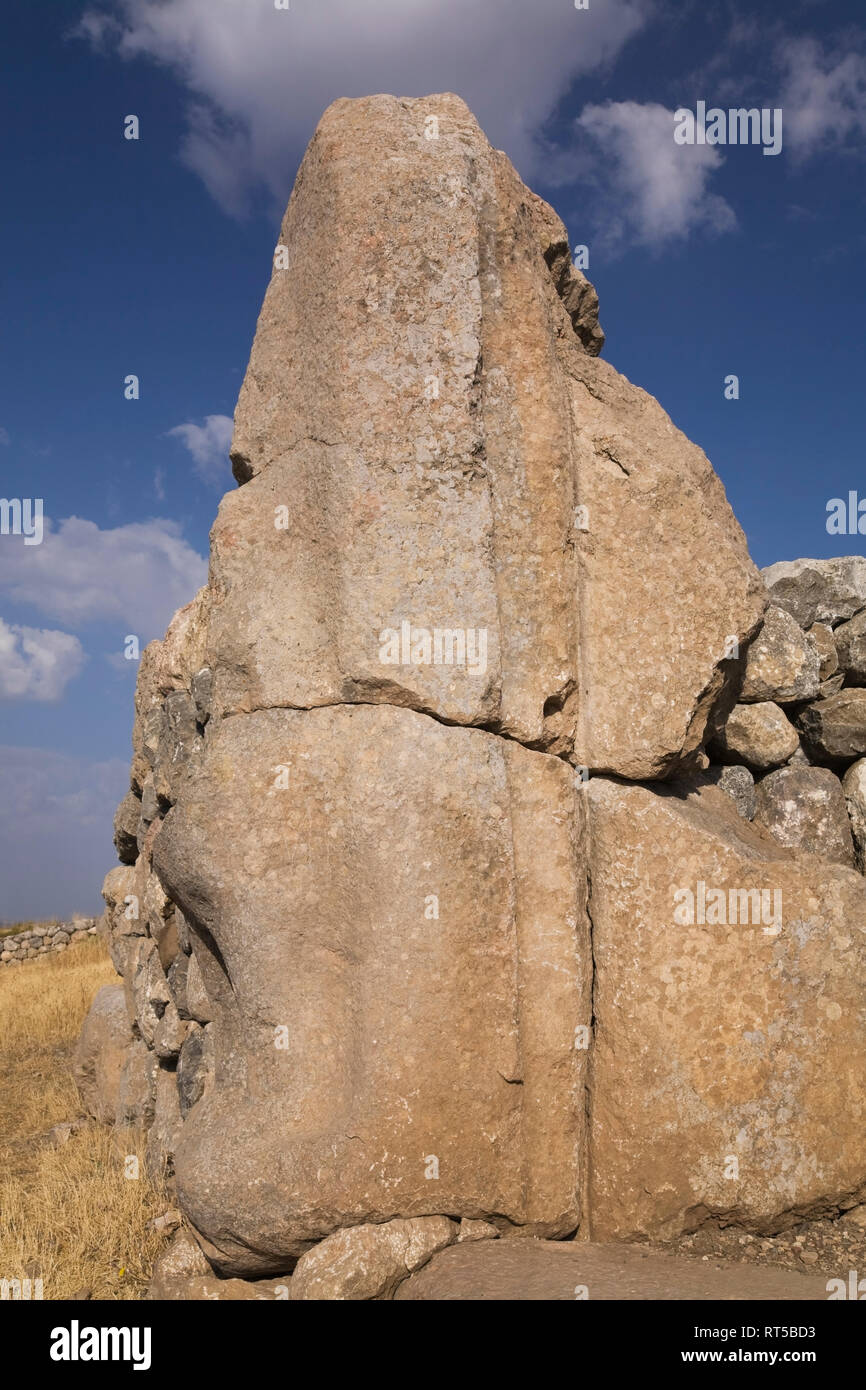 Stone wall at the site of the ancient Hittite capital city of Hattusas ...