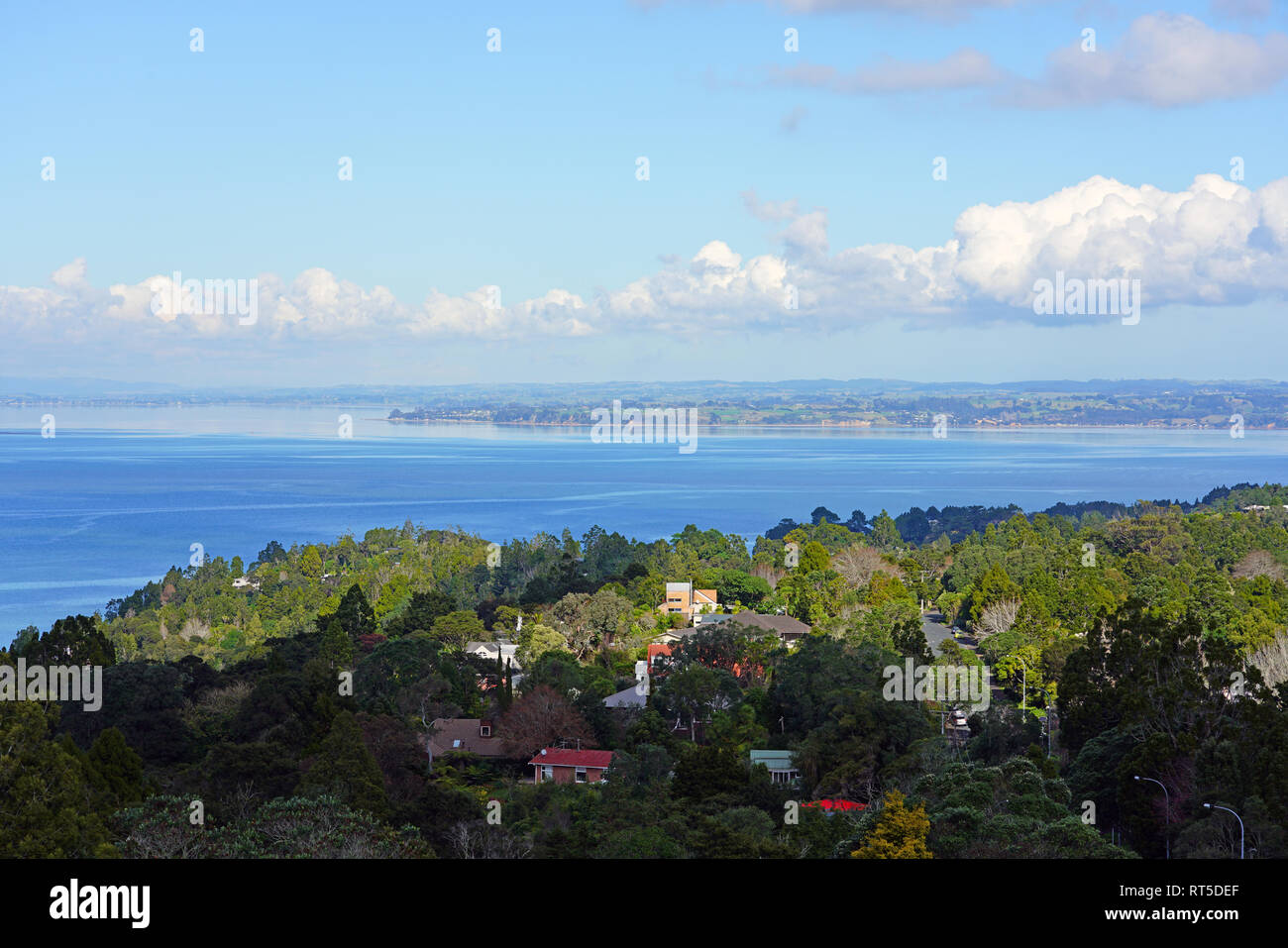 Landscape view of the bay of Auckland from Titirangi, a suburb in the ...