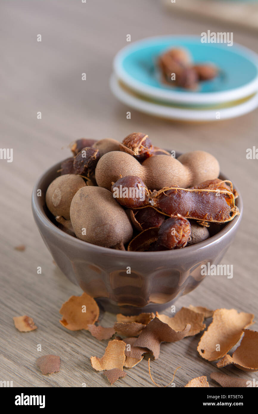 Fruits of tropcal Africal tree tamarind, used in cooking, traditional ...