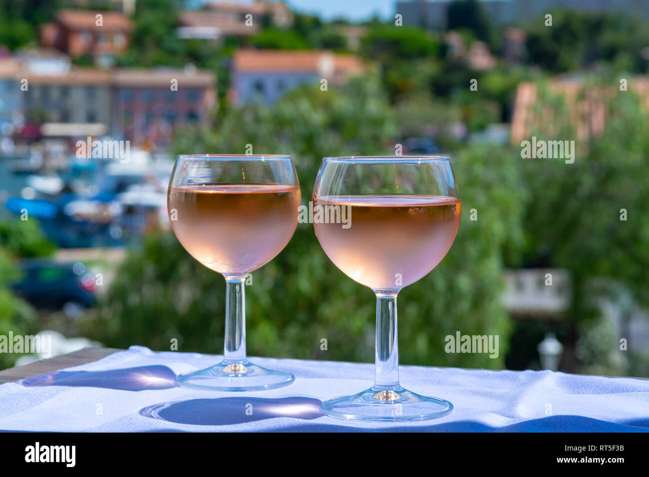 Rose wine of Provence, France, served cold on outdoor terrace in two ...