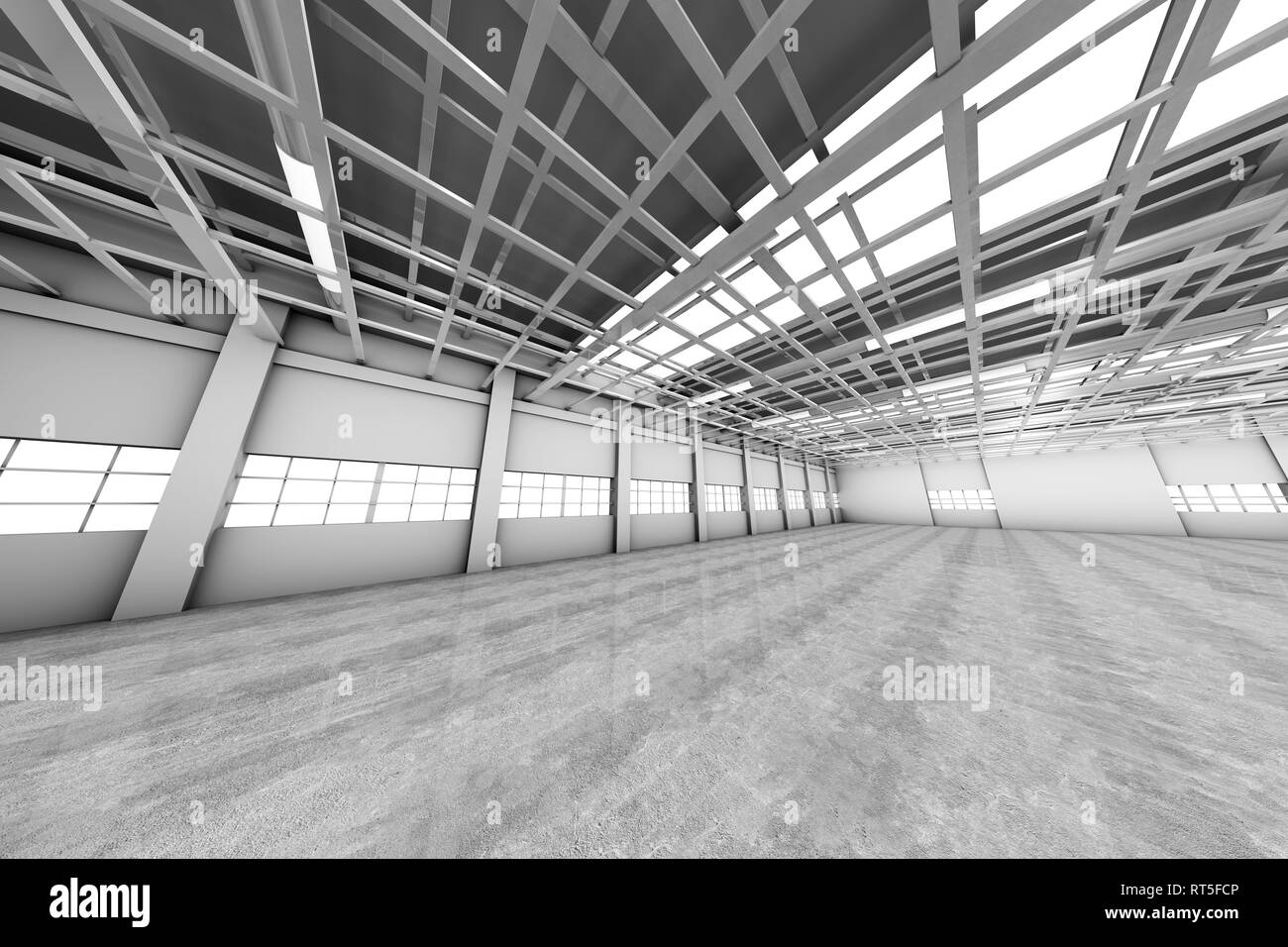 Architecture visualization of an empty warehouse, 3D Rendering Stock ...