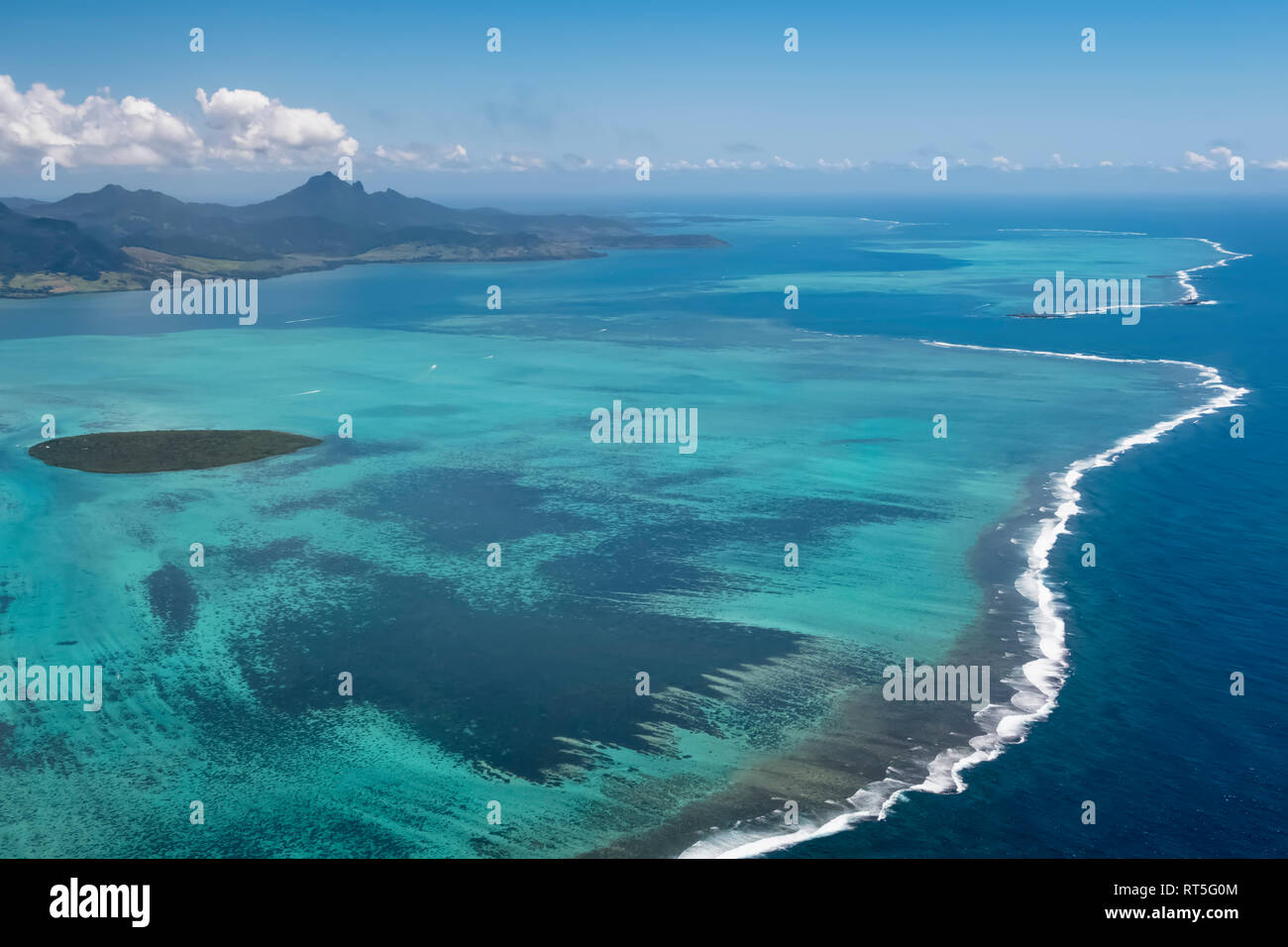 Mauritius, Indian Ocean, Aerial view of East Coast, Island Ile Aux ...