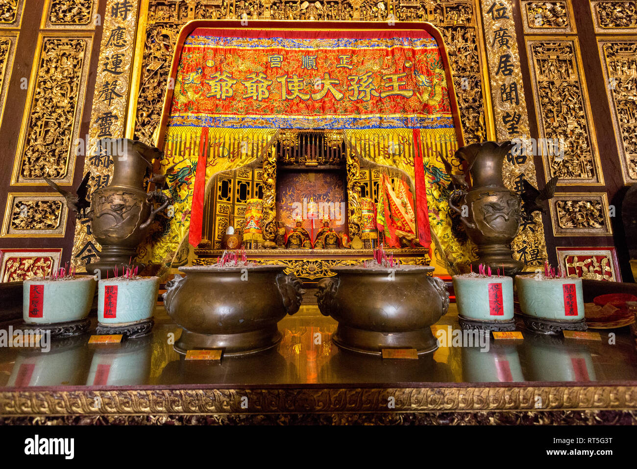 George Town, Penang, Malaysia. Deities on Altar in Main Prayer hall ...