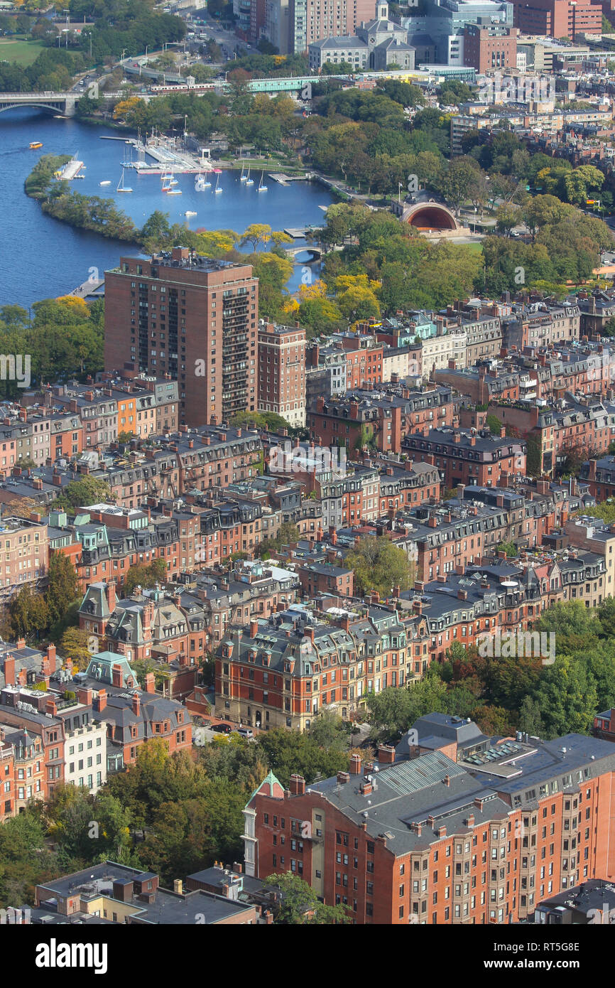 Aerial view over the Back Bay neighborhood, Boston, Massachusetts ...