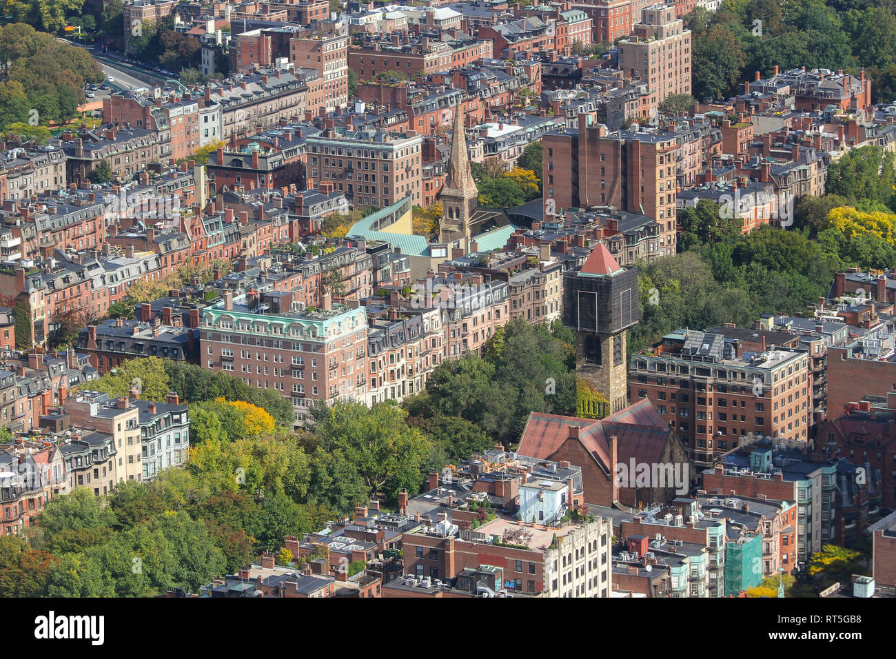 Aerial view over the Back Bay neighborhood, Boston, Massachusetts ...