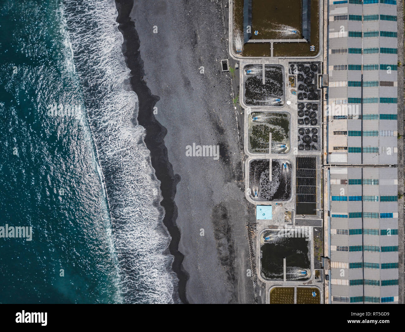 Indonesia, Bali, Karangasem, Bugbug beach, Shrimp farm from above Stock ...