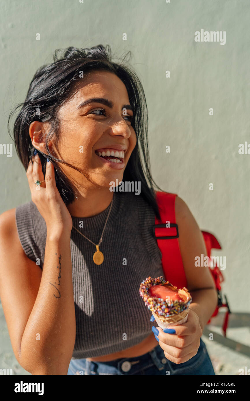 Woman ice cream cone happy hi-res stock photography and images - Alamy