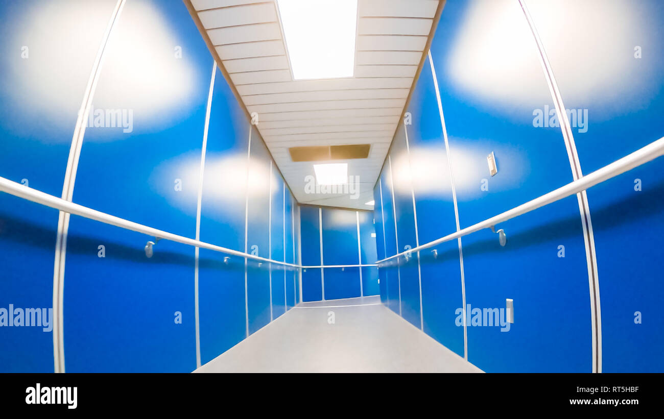 Inside of the aircraft bridge connecting airport terminal and passenger ...