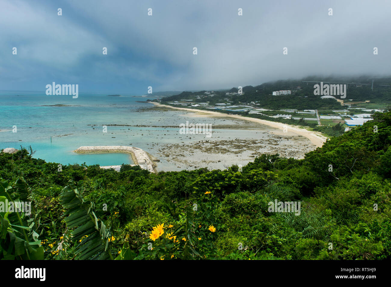 Japan, Okinawa, Overview over the beach of the sacred site Sefa Utaki ...