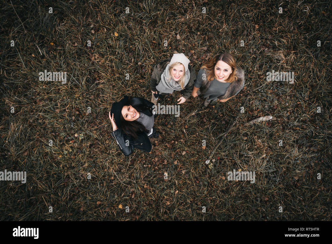 Aerial view three friends hi-res stock photography and images - Alamy