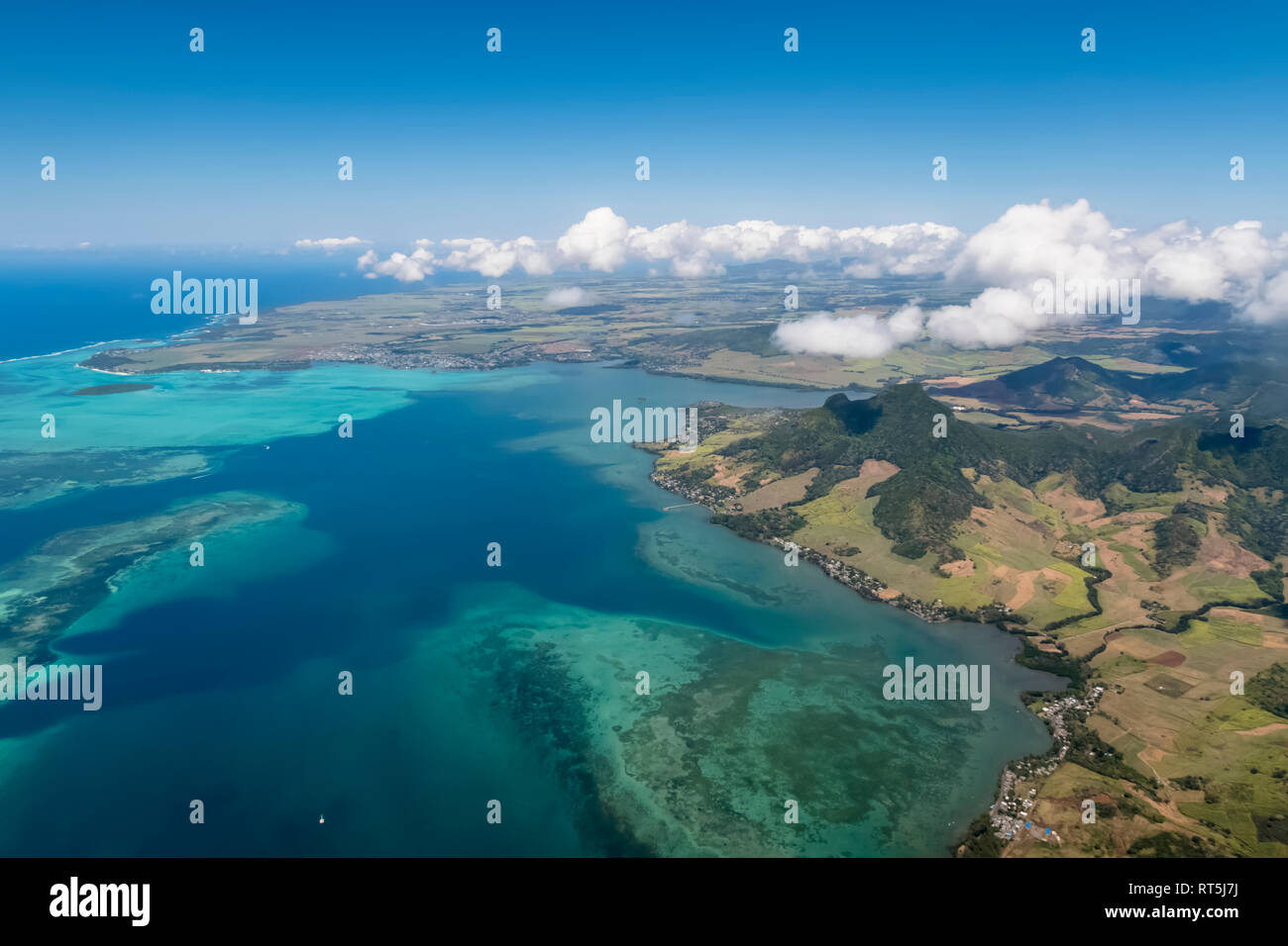 Mauritius, Indian Ocean, Aerial view of East Coast, Mahebourg and ...