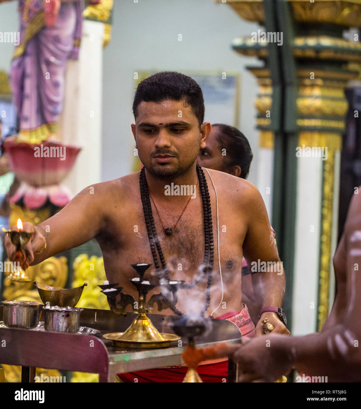 Hindu Temple, Sri Maha Mariamman, Priest Performing Ritual during ...