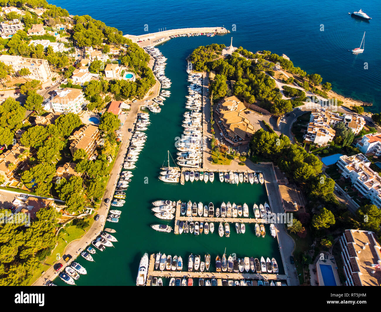 Spain, Baleares, Mallorca, Calvia region, Aerial view of Santa Ponca ...