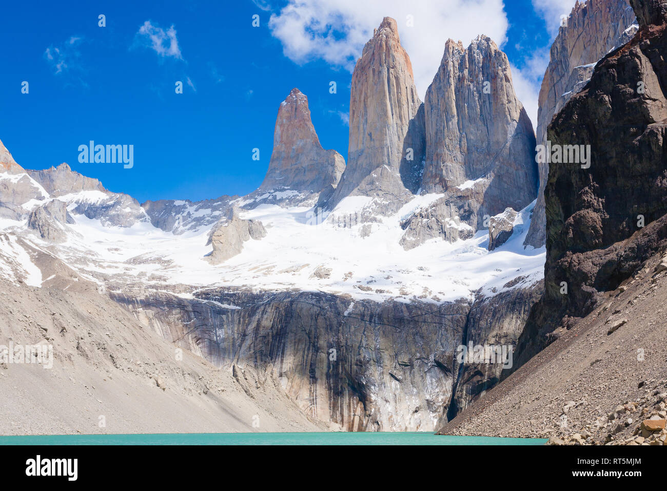 Torres del Paine peaks view, Chile. Chilean Patagonia landscape. Base ...
