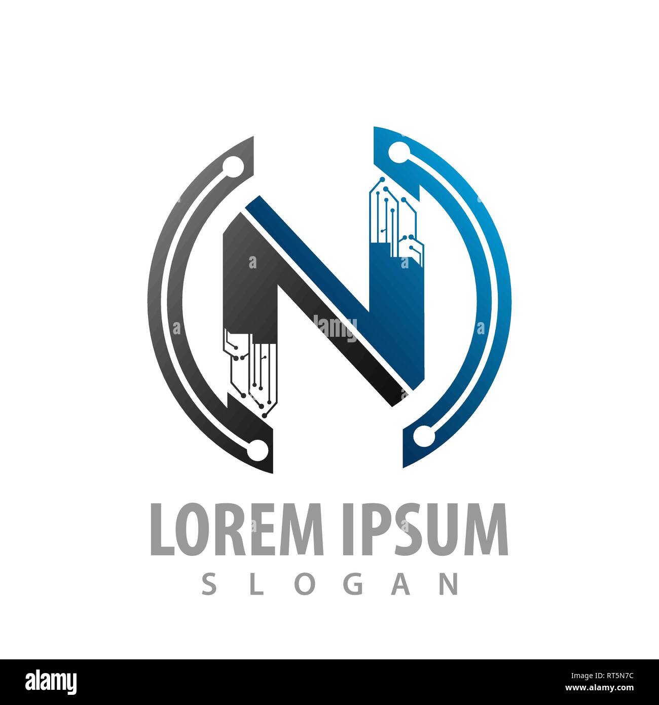 logo concept design. Digital circle letter N. Symbol graphic template ...