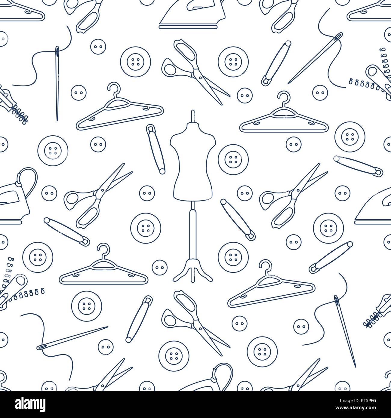 Vector seamless pattern with tools and accessories for sewing. Template ...