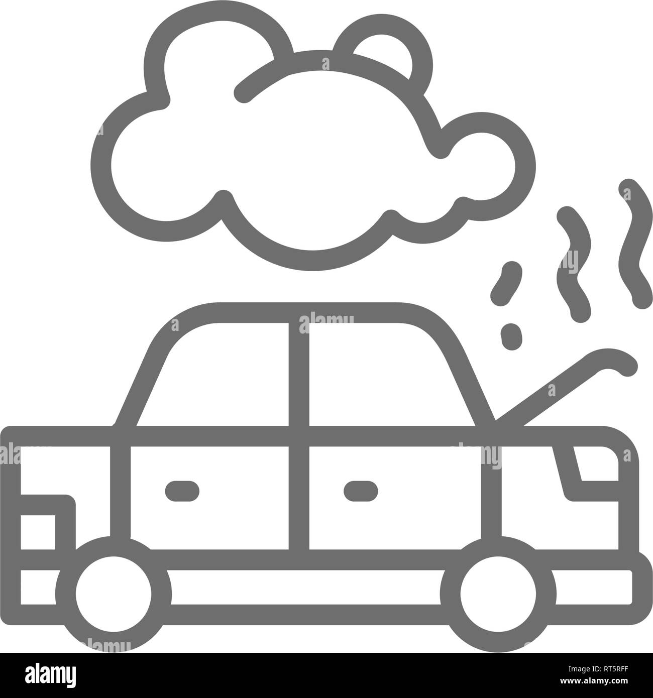 Car broke down, automobile smoking under hood, accident line icon Stock ...